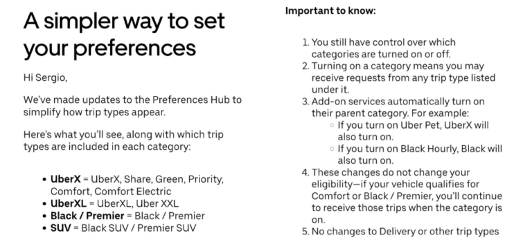 Uber Takes Away Driver Preferences